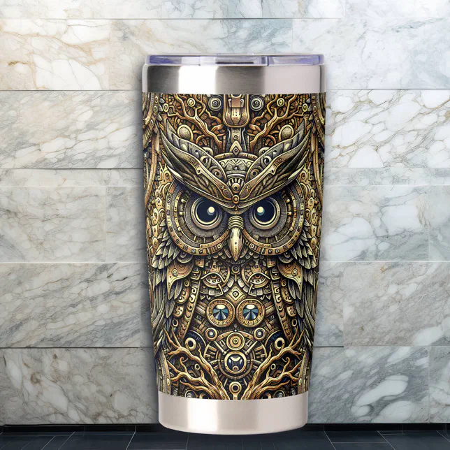 Steampunk Metal Gears and Owl Insulated Tumbler | Zazzle