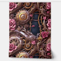 Steampunk Metal Gears and Pink Roses Wallpaper | Zazzle