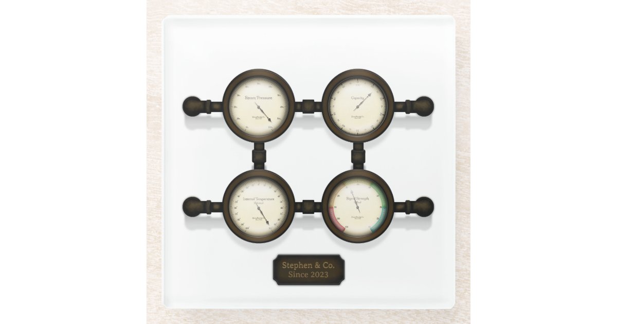 Steampunk Meters & Gauges Customizable Plaque Glass Coaster | Zazzle
