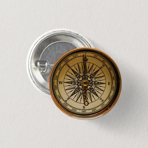 Steampunk Nostalgic Old Brass Compass Button | Zazzle