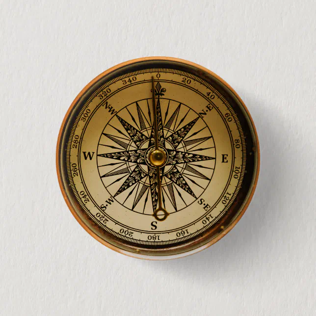 Steampunk Nostalgic Old Brass Compass Button | Zazzle