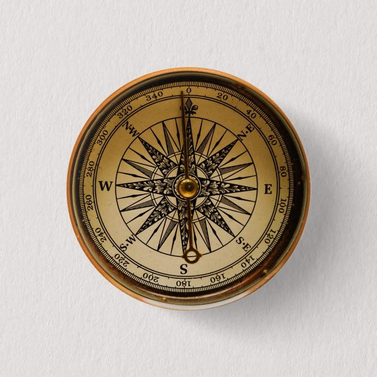 Steampunk Nostalgic Old Brass Compass Button | Zazzle