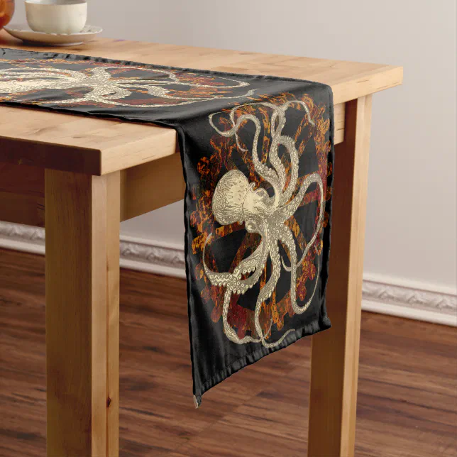Steampunk Octopus and Rusty Clockwork Gear Short Table Runner | Zazzle