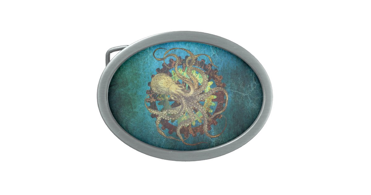 Steampunk Octopus & Clockwork Gears Belt Buckle | Zazzle