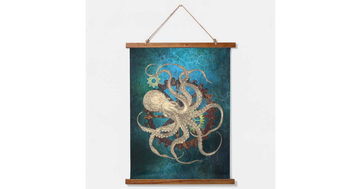 Steampunk Octopus & Clockwork Gears Hanging Tapestry | Zazzle