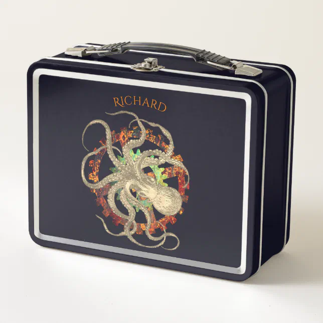 Steampunk Octopus & Clockwork Gears Personalized Metal Lunch Box | Zazzle