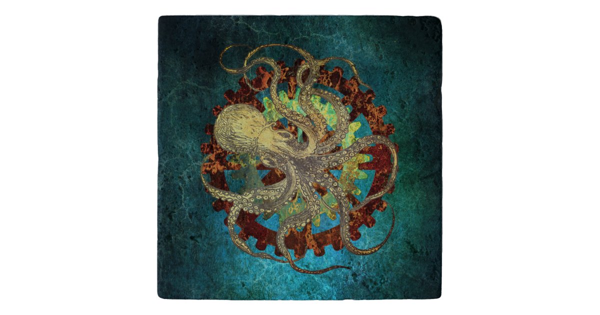 Steampunk Octopus & Clockwork Gears Trivet | Zazzle