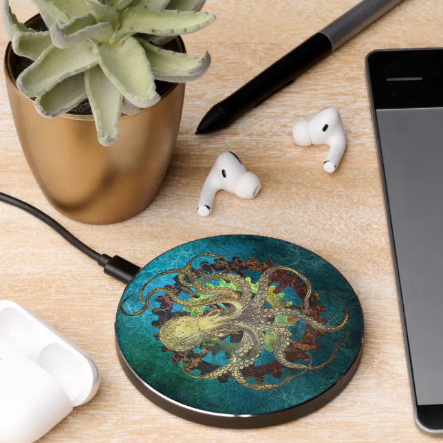 Steampunk Octopus & Clockwork Gears Wireless Charger | Zazzle