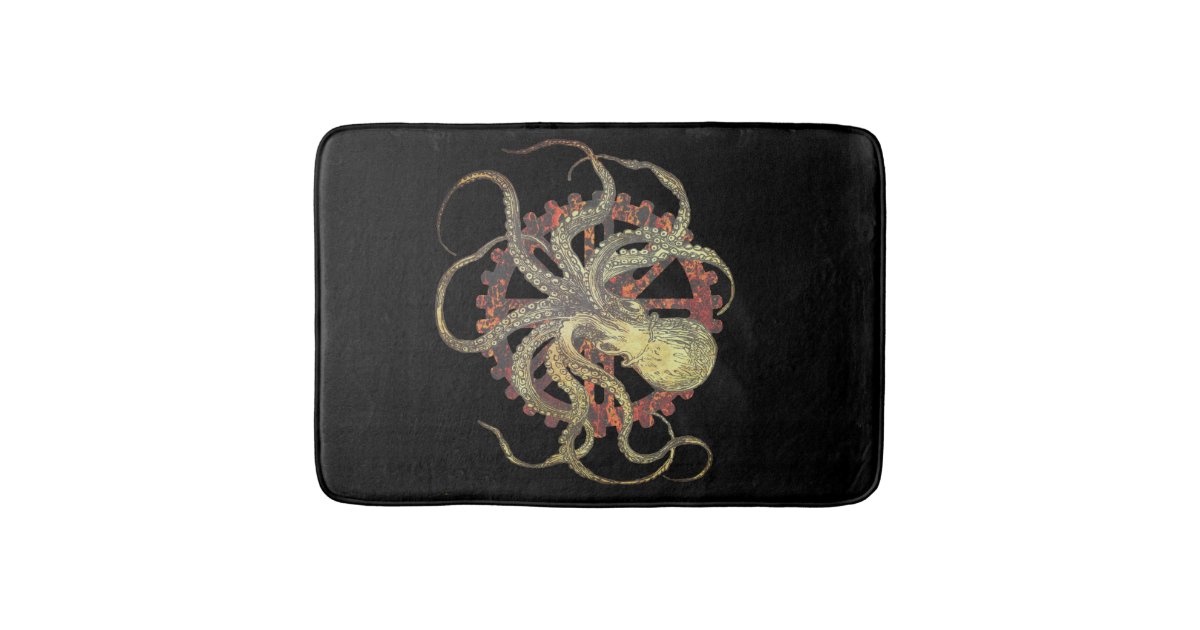 Steampunk Octopus & Rusty Clockwork Gear Bath Mat | Zazzle