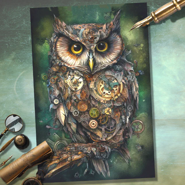 Steampunk Owl 1 Decoupage Paper | Zazzle