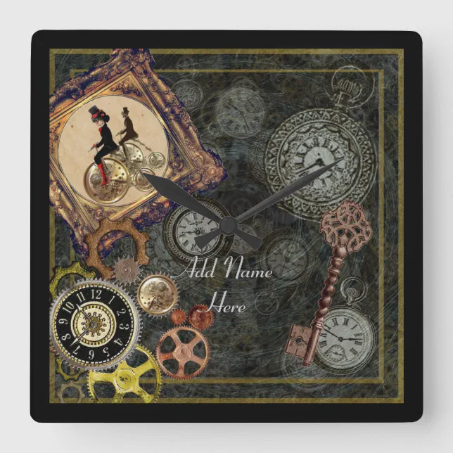 Steampunk Patterns wheels, gears cogs and things Square Wall Clock | Zazzle