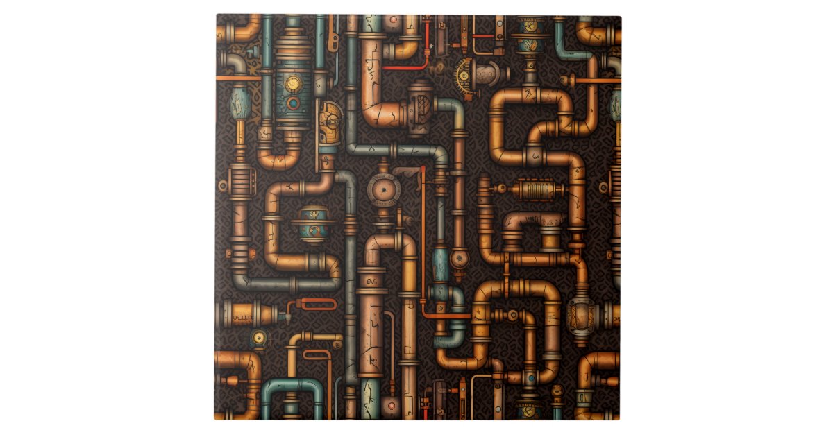 Steampunk pipes ceramic tile | Zazzle