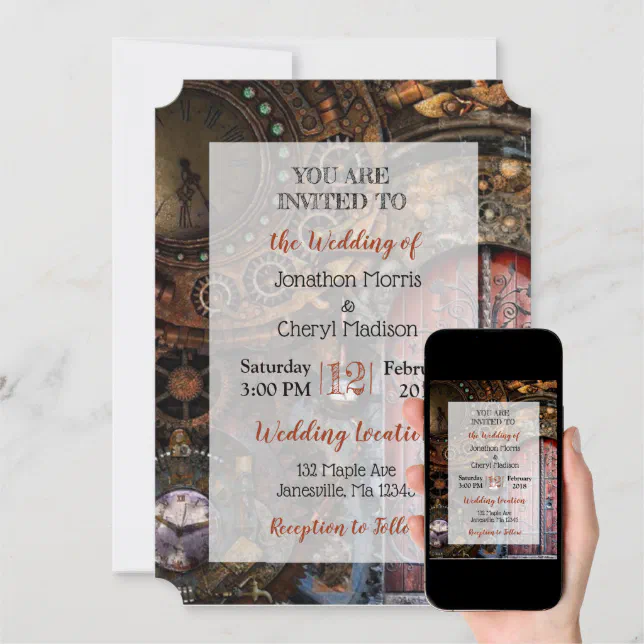 Steampunk Pocket watch Wedding Invitations | Zazzle
