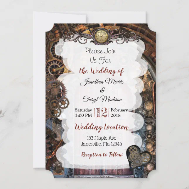 Steampunk Pocket watch Wedding Invitations | Zazzle