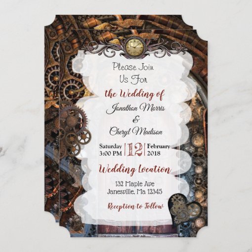 Steampunk Pocket watch Wedding Invitations | Zazzle