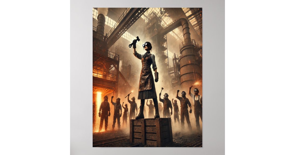 Steampunk Poster 57 Factory Work Uprising Leader | Zazzle