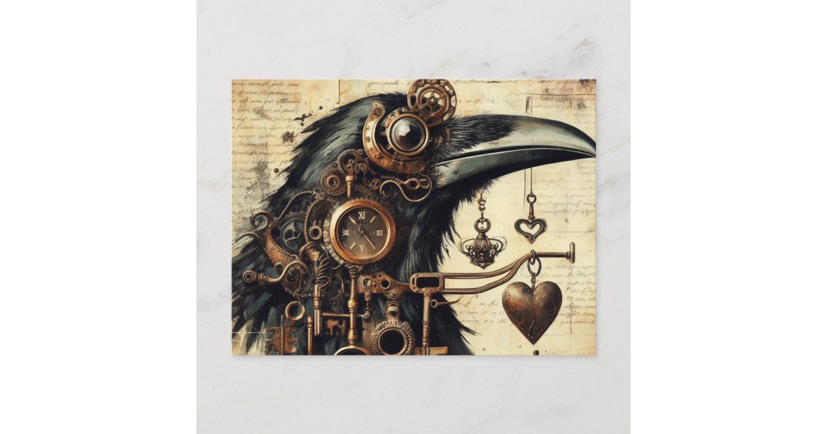Steampunk Raven Postcard | Zazzle