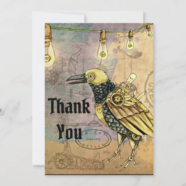 Steampunk Raven Thank You Card | Zazzle