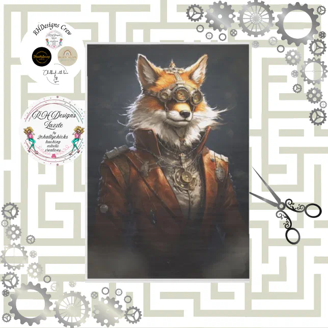 Steampunk Red Fox Uniform Decoupage Tissue Paper | Zazzle