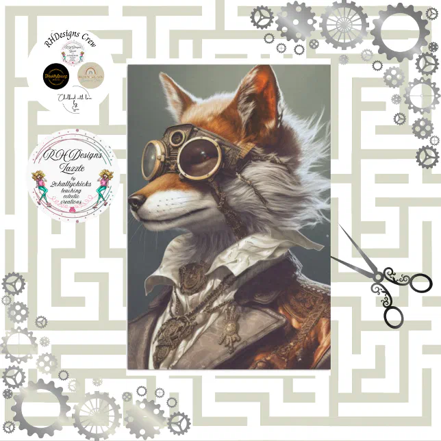 Steampunk Red Fox Victorian Style Decoupage Tissue Paper | Zazzle