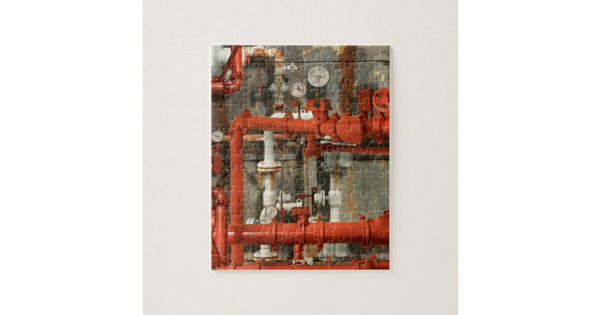 Steampunk - Red pipe headache Jigsaw Puzzle | Zazzle