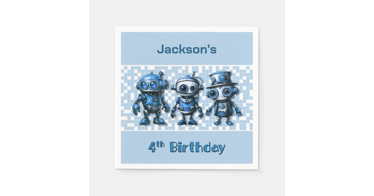 Steampunk Robot Theme 4th Birthday Party Napkins | Zazzle