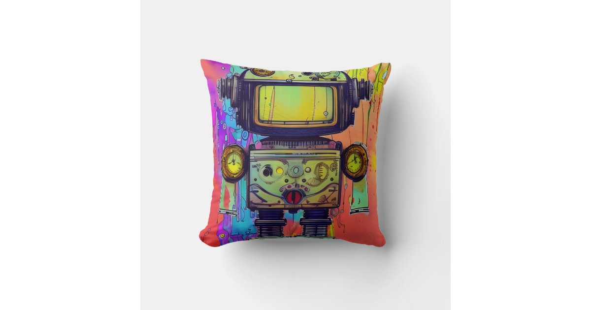 Steampunk robot throw pillow | Zazzle