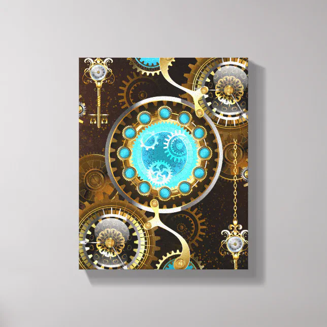 Steampunk Rusty Background with Turquoise Lenses Canvas Print | Zazzle