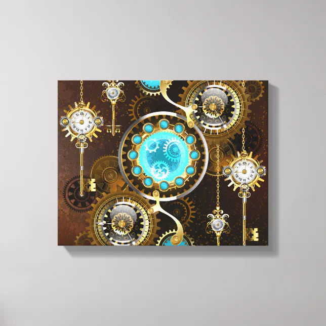 Steampunk Rusty Background with Turquoise Lenses Canvas Print | Zazzle