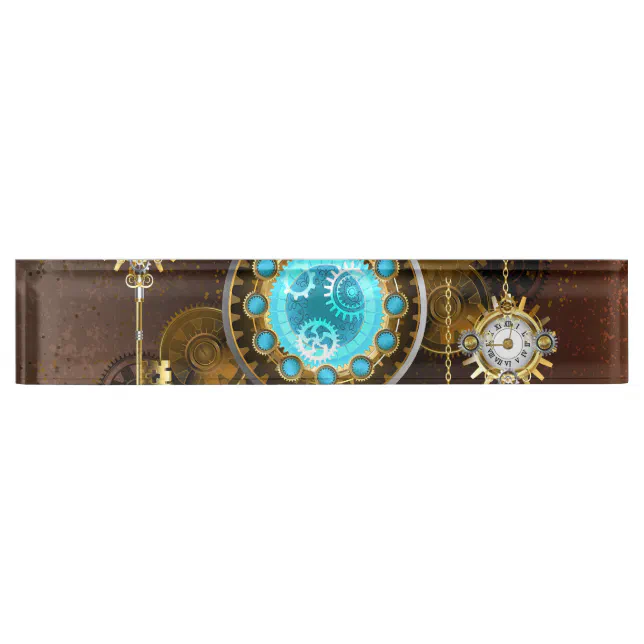 Steampunk Rusty Background with Turquoise Lenses Desk Name Plate | Zazzle