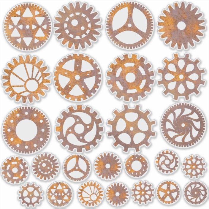 Steampunk Rusty Gear Assortment Sticker | Zazzle.com