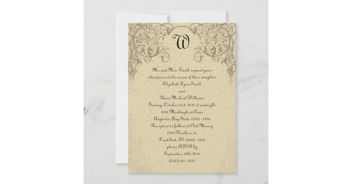 Steampunk Scroll Monogram Wedding Invitation | Zazzle