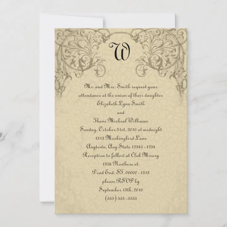 Steampunk Scroll Monogram Wedding Invitation | Zazzle