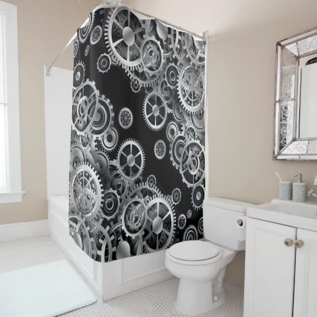 Steampunk Silver Gears Shower Curtain | Zazzle