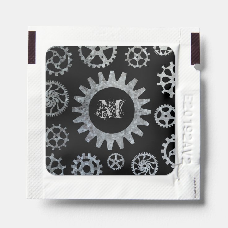 Steampunk Silver Zinc Gears Custom Monogram Hand Sanitizer Packet | Zazzle
