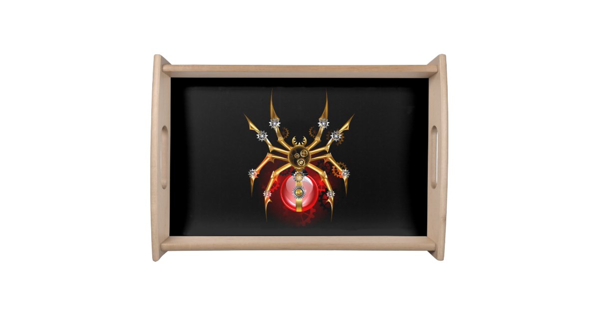 Steampunk spider on black serving tray | Zazzle