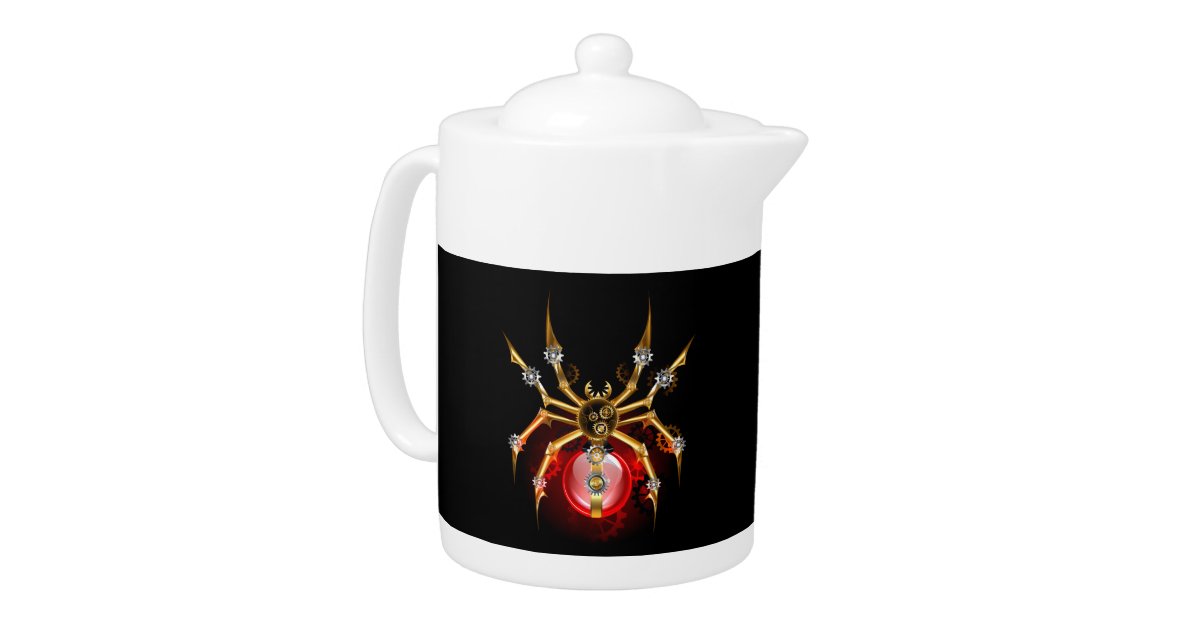 Steampunk spider on black teapot | Zazzle