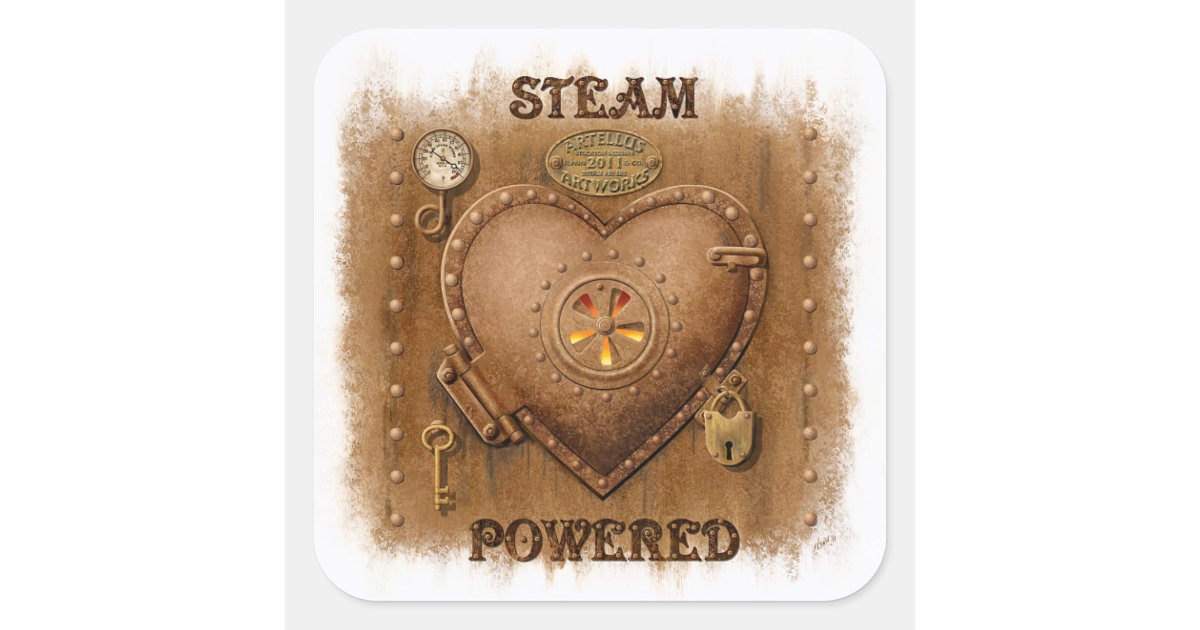 Steampunk Steam Powered Heart Sticker | Zazzle