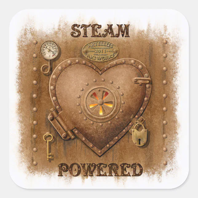 Steampunk Steam Powered Heart Sticker | Zazzle