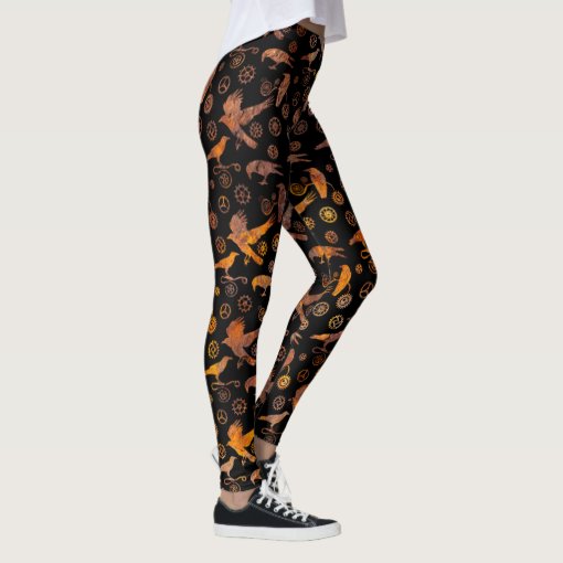 Steampunk Super Colorful Rusty Gears and Crows Leggings | Zazzle