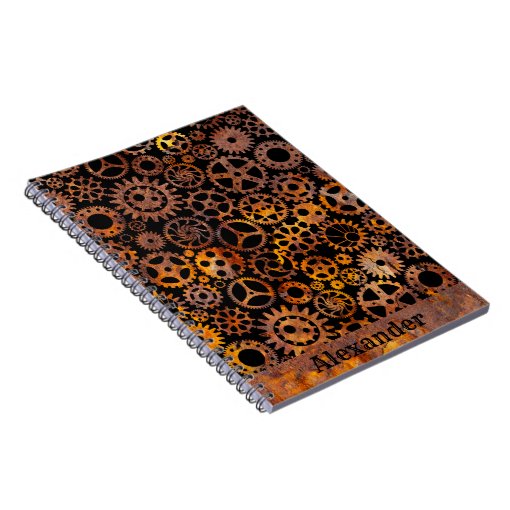Steampunk Super Colorful Rusty Gears Custom Name Notebook | Zazzle