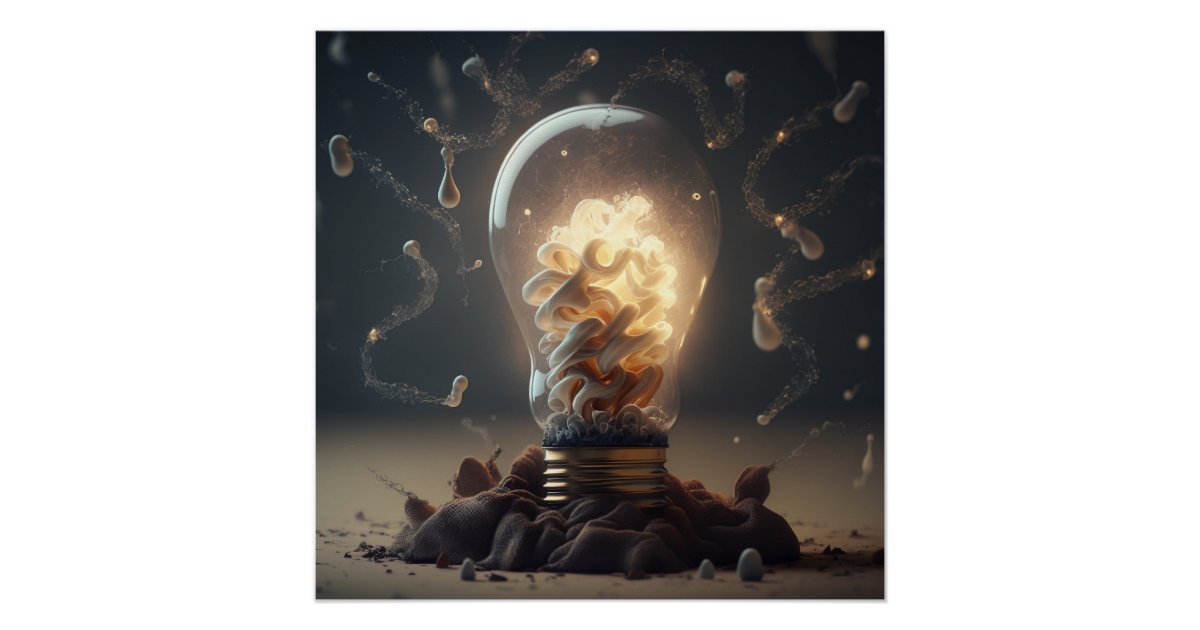Steampunk Surreal Lit Lightbulb Poster | Zazzle
