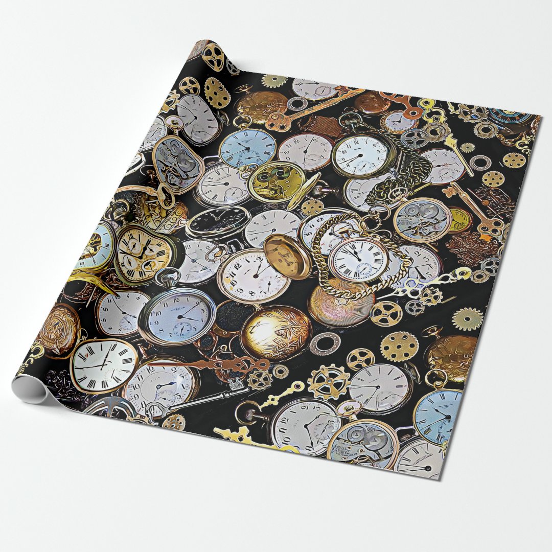 Steampunk Themed Pocket Watches, Gears, Clocks Wrapping Paper | Zazzle