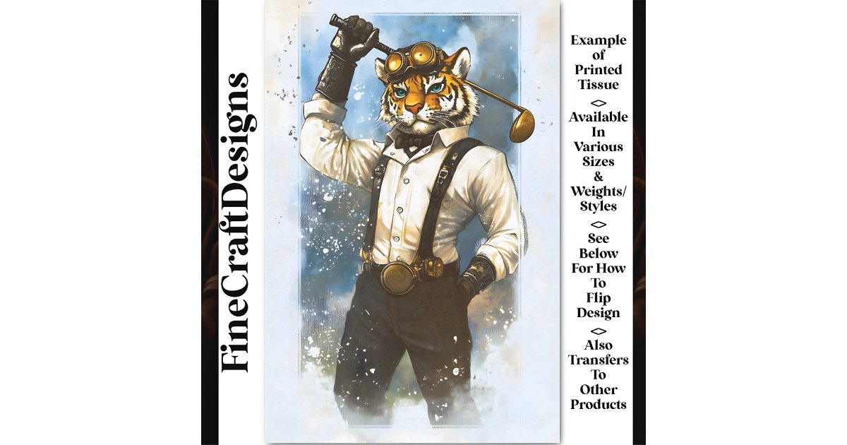 Steampunk Tiger Golfer Watercolor BY7 Decoupage Tissue Paper | Zazzle