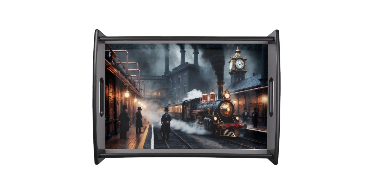 Steampunk Train Station Serving Tray | Zazzle