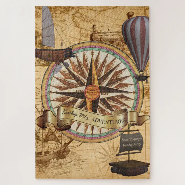 Steampunk Travel Antique Map Compass Adventure Jigsaw Puzzle | Zazzle