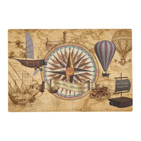 Steampunk Travel Antique Map Compass Adventure Placemat | Zazzle.com