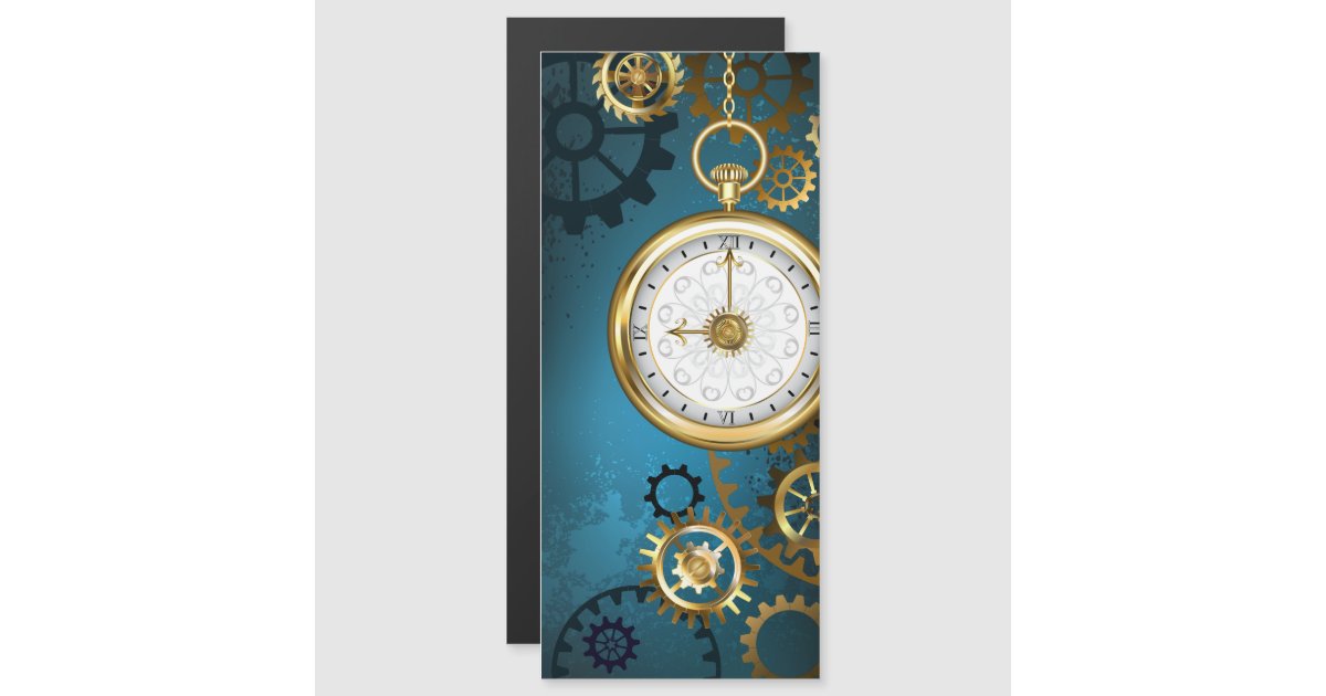 Steampunk turquoise Background with Gears Magnetic Invitation | Zazzle