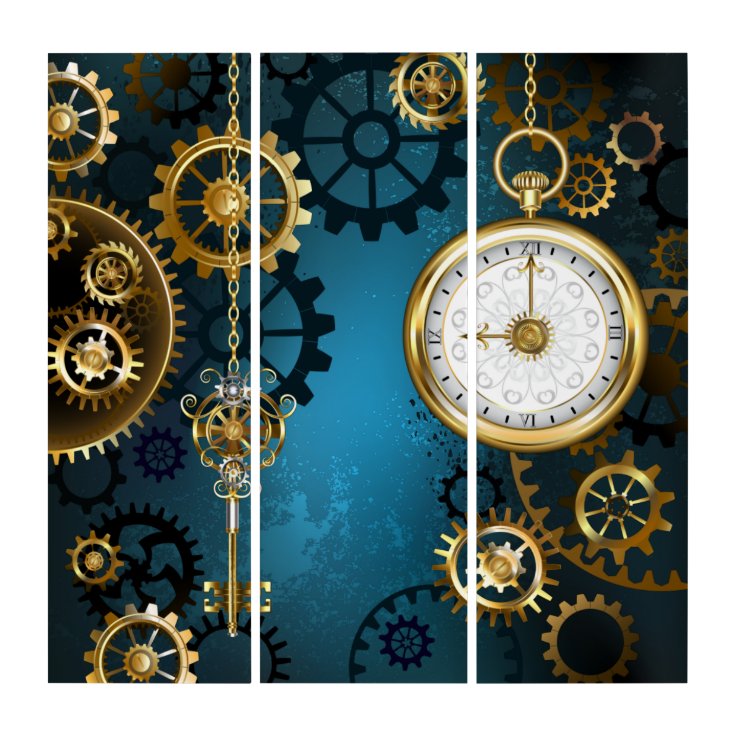 Steampunk turquoise Background with Gears Triptych | Zazzle