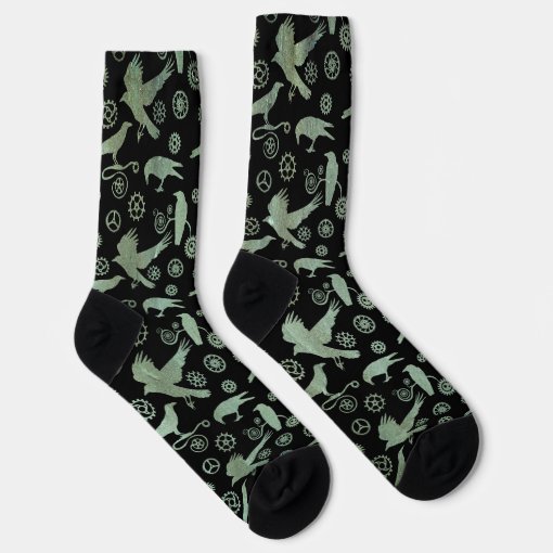 Steampunk Verdigris Bronze Crows and Gears Socks | Zazzle